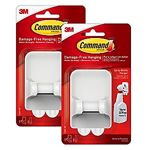 Command Spray Bottle Hanger, Total 2 Holders with 4 Command Strips, 2 Pack of 1 Hanger, Organize Damage-Free
