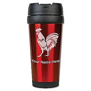 LaserGram 16oz Coffee Travel Mug, Rooster, Personalized Engraving Included (Red)