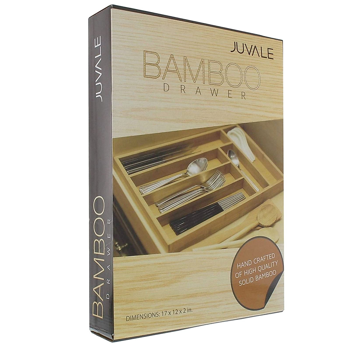 Juvale Bamboo Silverware Drawer Organizer, Wooden Cutlery Tray Holder for Kitchen, Flatware & Utensil Storage with 6 Slots, 17 x 11.75 x 1.75 Inches