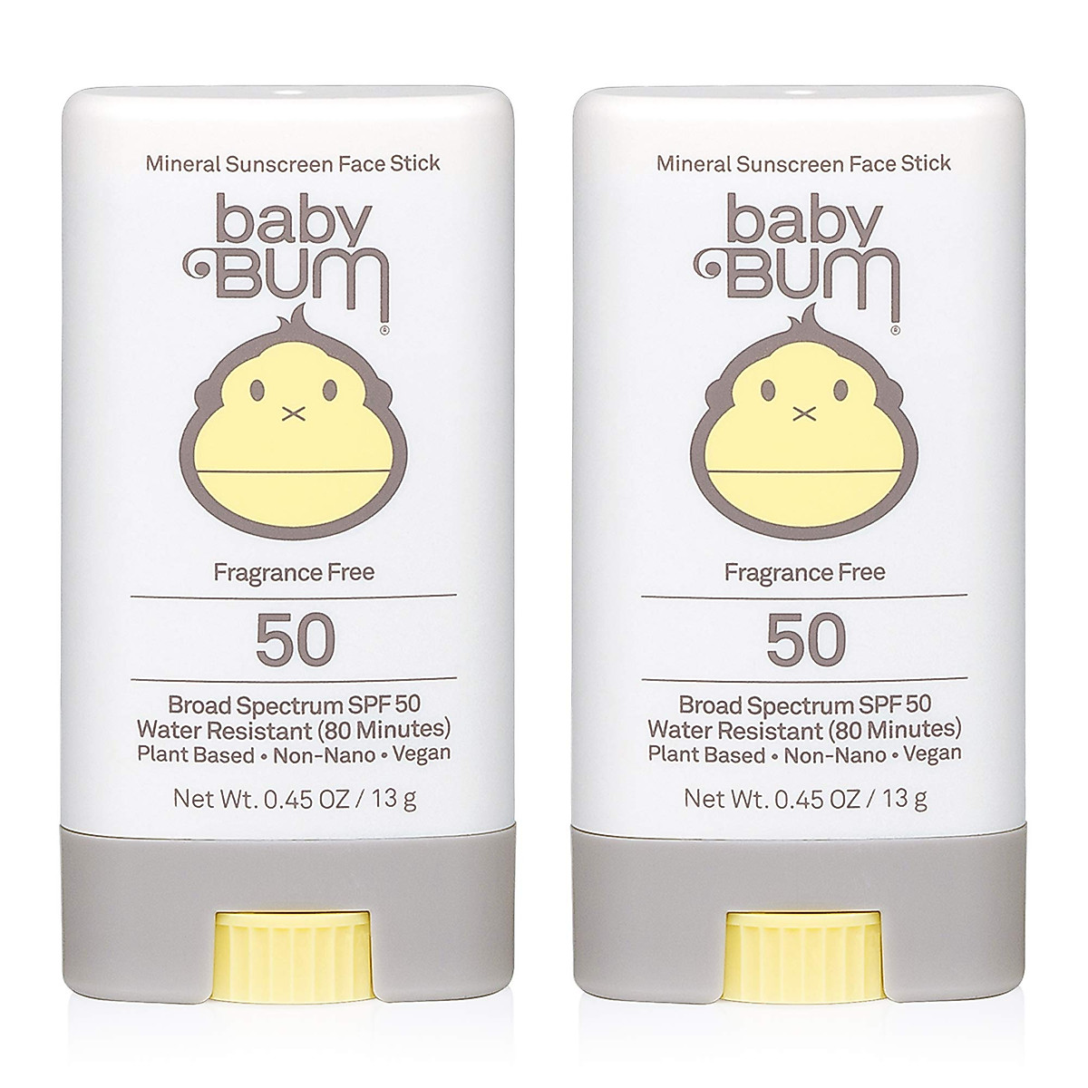 Baby Bum Mineral Sunscreen Face Stick - SPF 50 - UVA,UVB Face and Body Protection - Fragrance Free Safe for Sensitive Skin- Travel Size 0.45 Ounce (Pack of 2)