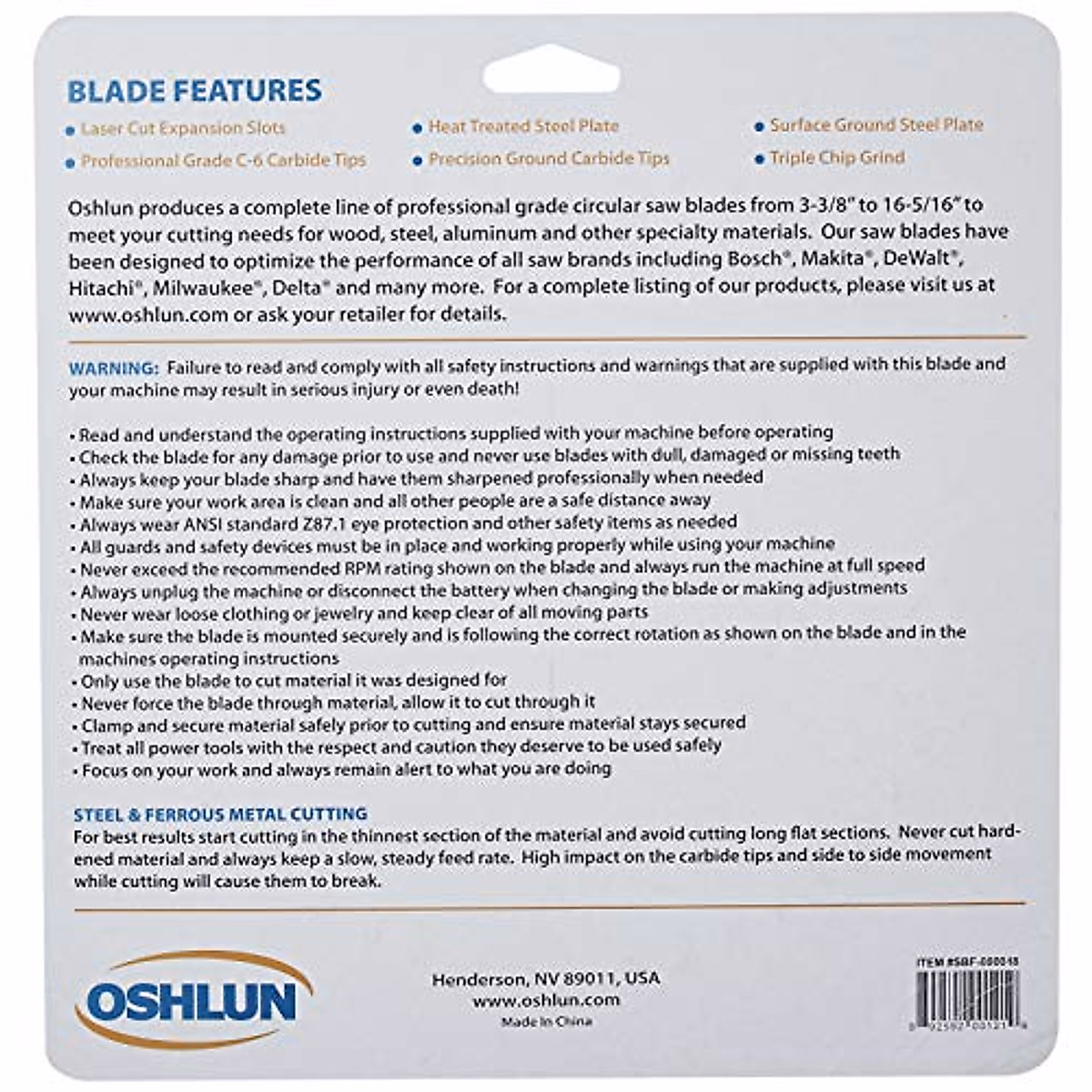Oshlun SBF-080048 8-Inch 48 Tooth TCG Saw Blade with 5/8-Inch Arbor (Diamond Knockout) for Mild Steel and Ferrous Metals