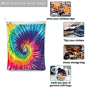 susiyo Mesh Laundry Bag for Delicates, 2 Pcs Chic Colorful Rainbow Tie Dye Lingerie Bags for Laundry with Zipper