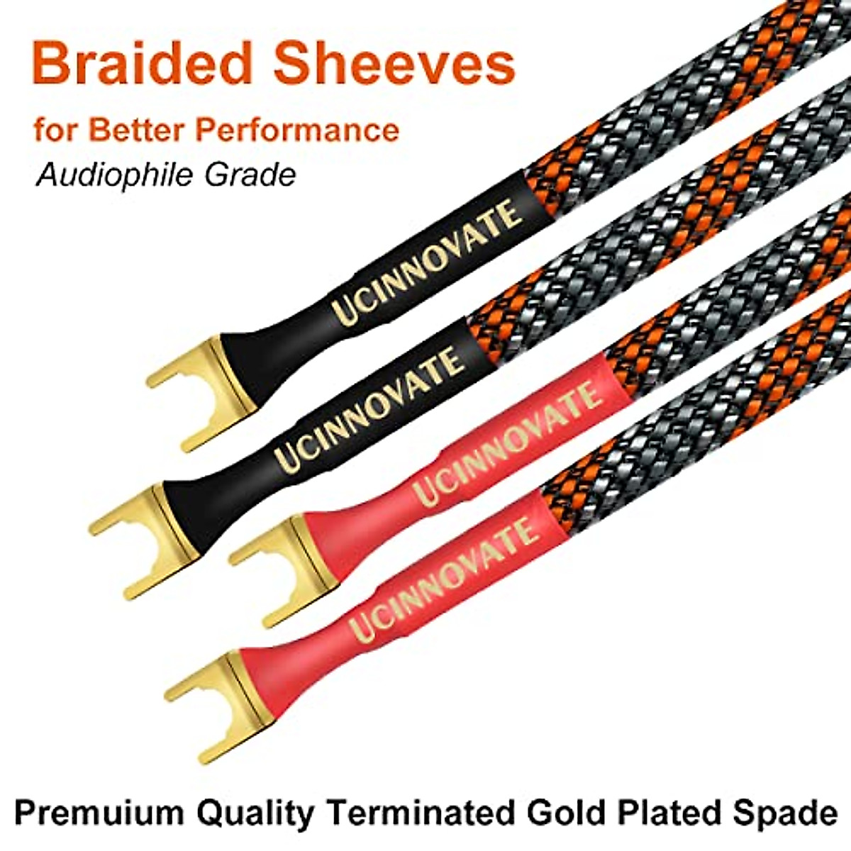 UCINNOVATE 4 x HiFi OFC Speaker Jumper Cable with Spade, 21cm Speaker Cable Bridge Bi-Wire Speaker Jumper Plates, 11AWG Cable Bridge to Speaker Cable Terminals with 8 Gold Plated Spade