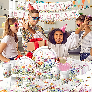 Wildflower Baby Shower Decorations,142Pcs Wildflower Baby in Bloom Plates and Napkins,Tablecloth,Cup Butterfly Floral Theme Table Decorations for Bridal Shower Birthday Party