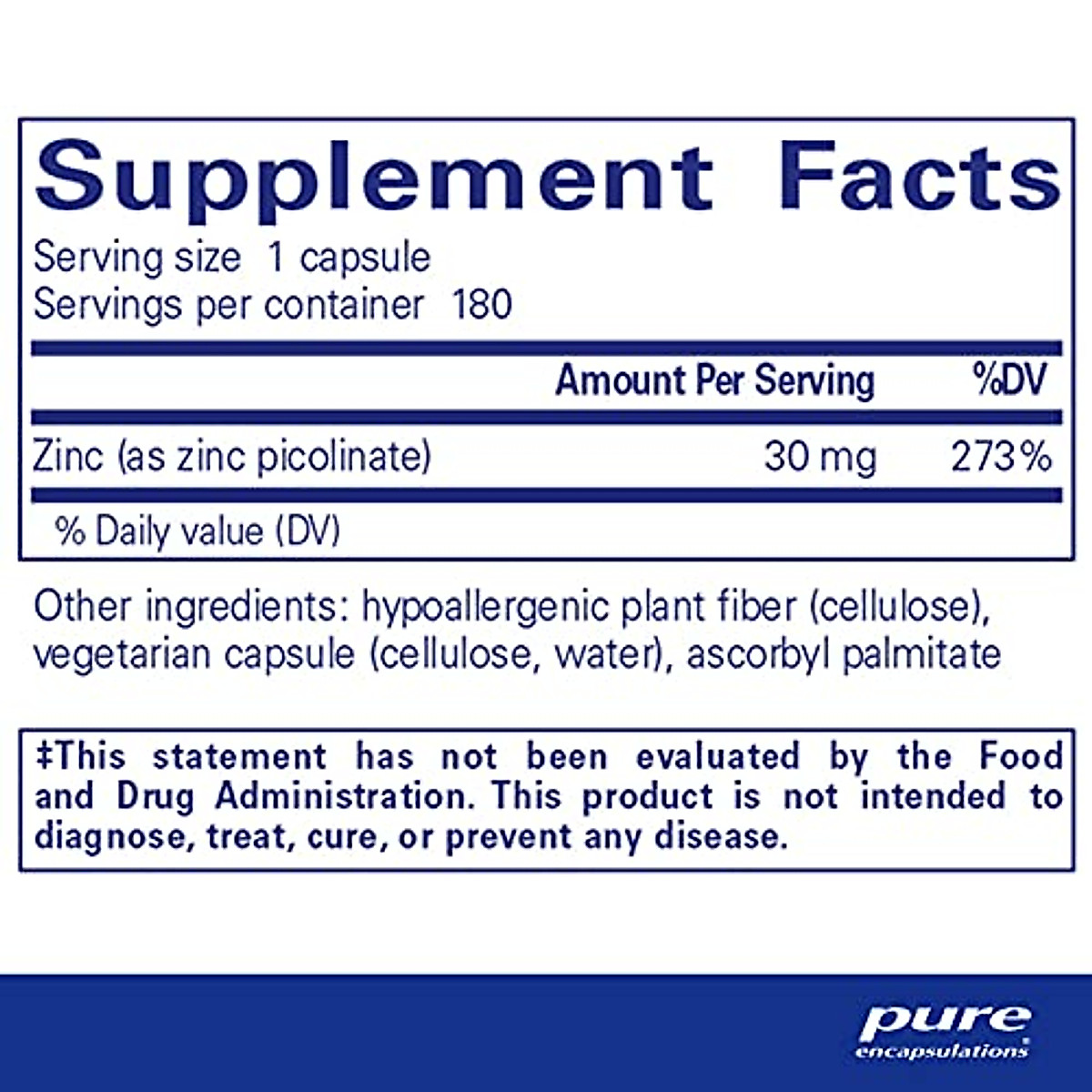 Pure Encapsulations Zinc 30 mg | Zinc Picolinate Supplement for Immune System Support, Growth and Development, and Wound Healing* | 180 Capsules