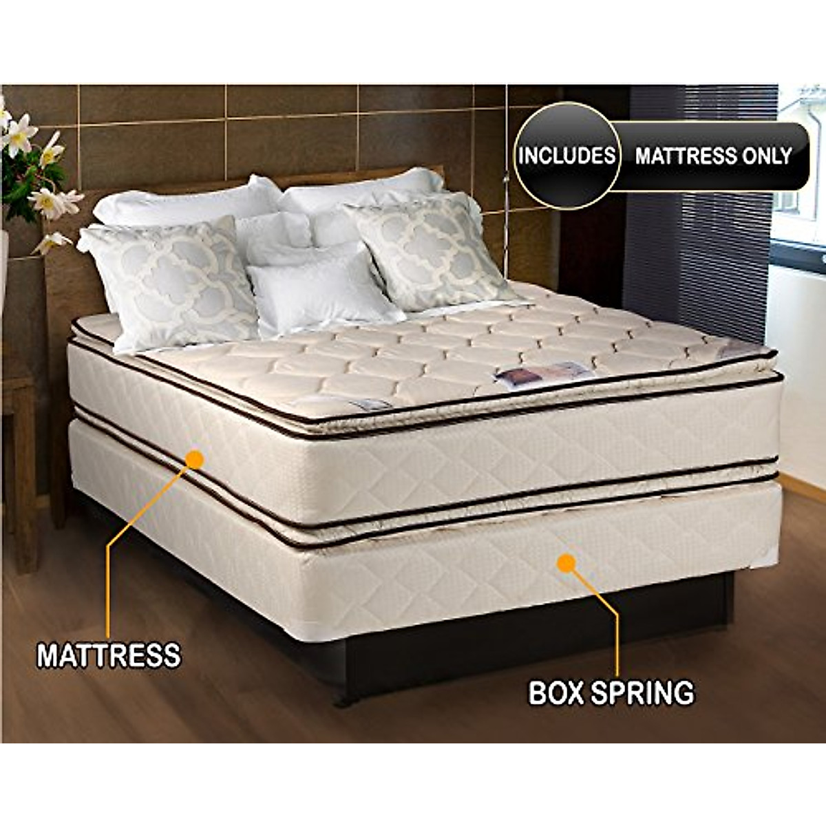Coil Comfort Two-Sided Pillow Top Queen Mattress Only with Mattress Cover Protector Included - Fully Assembled, Orthopedic, Good for Your Back, Longlasting Comfort by Dream Solutions USA