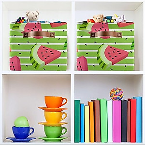 Watermelon Slices Green Storage Basket Bins Foldable Laundry Hamper Toy Storage Bins Box Organizer for Home Boys Girls Office Closet Shelf Nursery Baskets,1 pcs