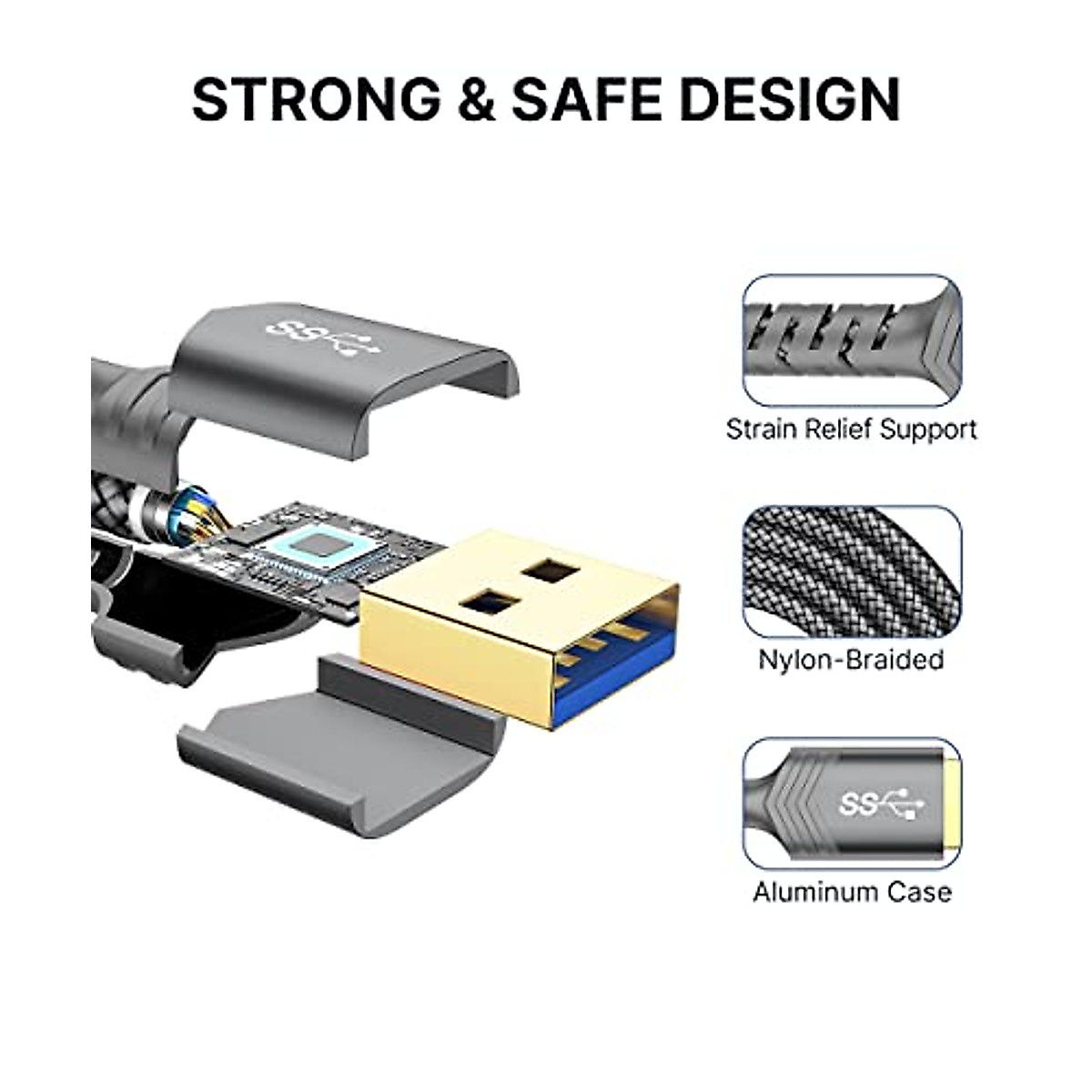 JSAUX USB 3.0 A to A Male Cable, USB 3.0 to USB 3.0 Cable 2 Pack(3.3ft+6.6ft) USB Male to Male Cable Double End USB Cord Compatible for Hard Drive Enclosures, DVD Player, Laptop Cooler and More(Grey)