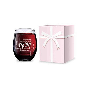 GSM Brands Stemless Wine Glass Mom - Made of Unbreakable Tritan Plastic - 16 ounces