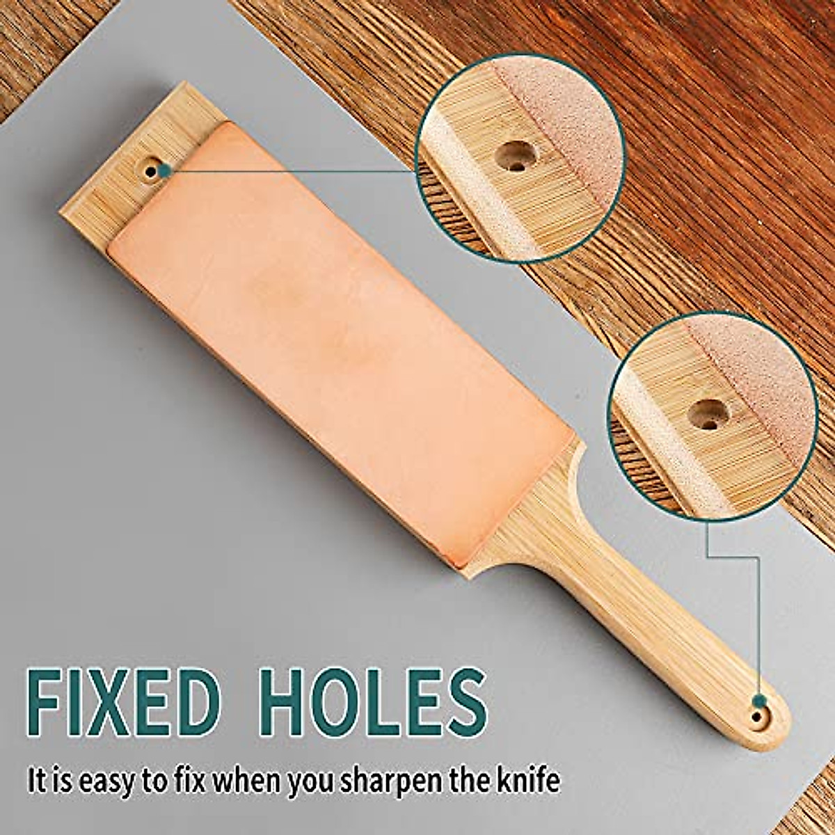 ANGERSTONE Double Sided Leather Strop Kit(14.3" x 3" Knife Stropping Leather）with Ergonomic Handle - Knife Strop for Sharpening Knives, Wood Carving Chisels, Buffing Compound Included