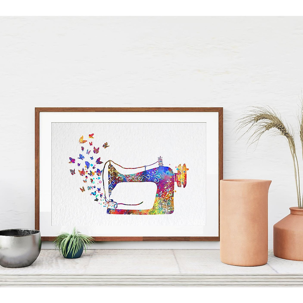 Dignovel Studios 8X10 Unframed Sewing Machine Butterfly Seamstress Sewing Watercolor Art Print Poster Housewarming Wall Giclee Office Home Decor DN533