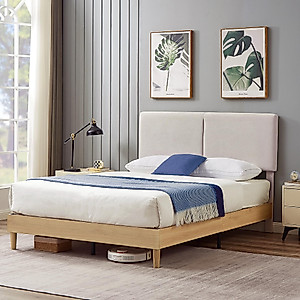 VECELO Queen Bed Frame Upholstered Platform Beds with Height-Adjustable Cotton and Linen Headboard, Heavy Duty Wood Slats, 6" Under-Bed Space, Noise-Free, No Box Spring Needed,Easy Assembly
