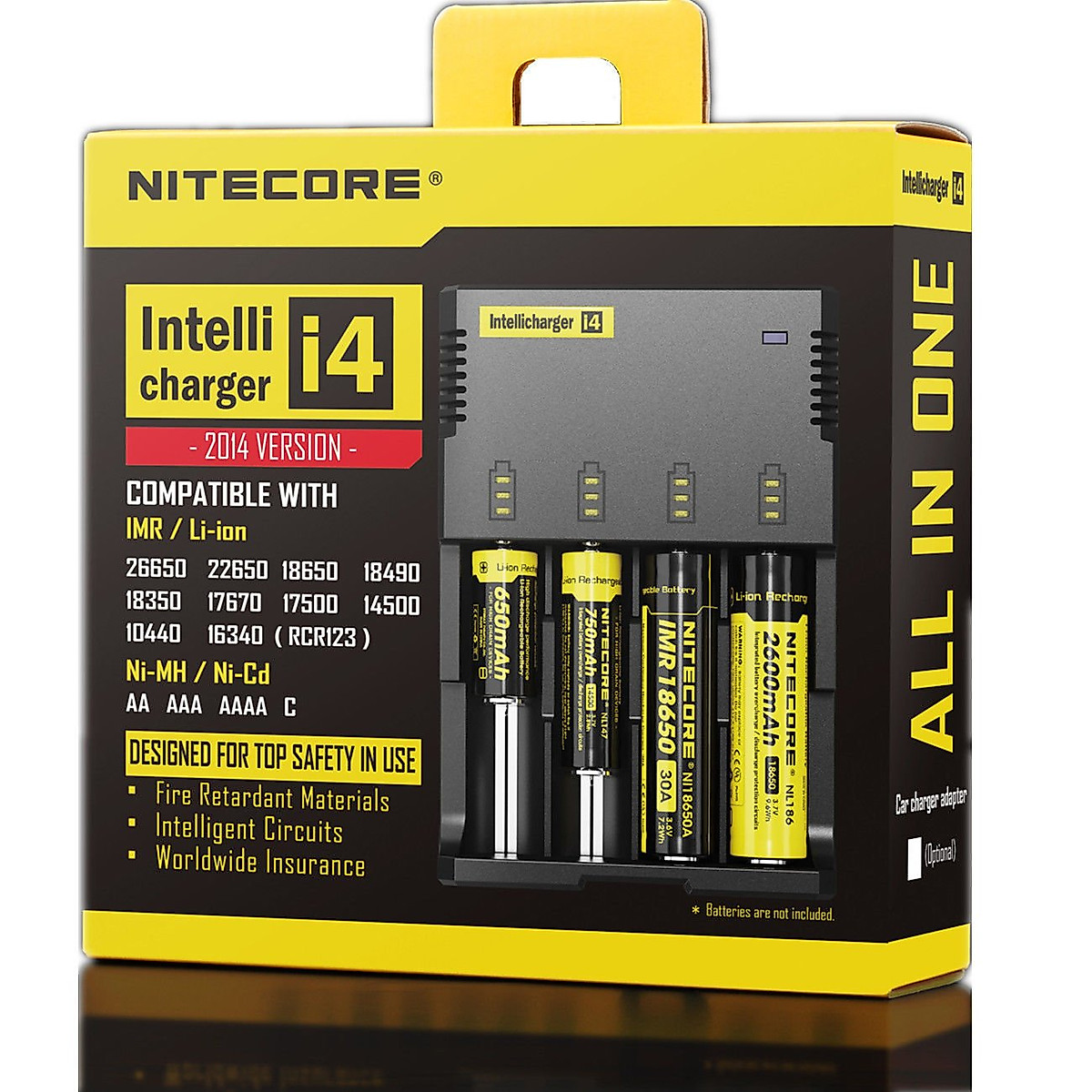 NiteCore Intellicharger New I4 V2 Universal 4 Channel Li-Ion Ni-Cd Ni-MH Smart Charger, Black