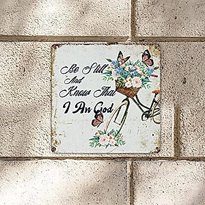 Be Still And Know That I Am God Metal Sign Butterfly Rose Flower Bike Basket Tin Metal Sign Vintage Blossom Floral Iron Painting Sign Metal Poster Design For Cafes Bar Pub Beer Club Wall Home 12x12in