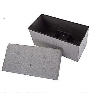 Folding Storage Ottoman - 30-Inch Tufted Footrest, Linen Chest, or Bench with Removable Bin for Living Room, Bedroom, or Dorm by Lavish Home (Gray)