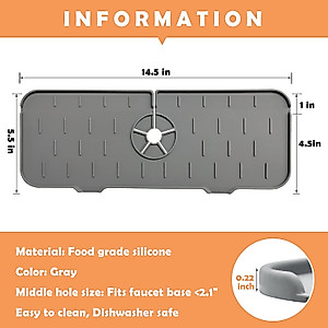 Silicone Faucet Handle Drip Catcher Tray, Kitchen Guard Silicone Sink Mat and Protectors, Sink Water Splash Guard Behind Faucet, Silicone Pads for Kitchen, Bathroom and RVs(Grey)