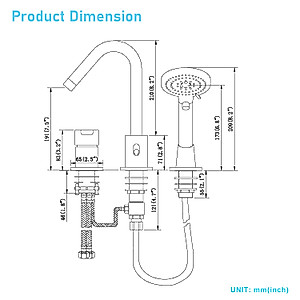 CREA Roman Tub Faucet Black, Tub Faucet Bathtub Bath Faucet Set 3-Hole with Hand Shower Tub Spout Diverter Deck-Mount Pull Out Bathroom Tub Faucet