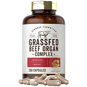 Carlyle Grass Fed Beef Organ Complex | 200 Capsules | Pasture Raised, Grain Free Supplement | with Desiccated Liver, Kidney, Pancreas, Heart, Spleen | Non-GMO, Gluten Free | by Herbage Farmstead