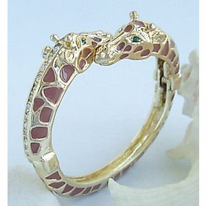 Unique Animal Giraffe Bracelet Bangle Cuff Clear Austrian Crystal Gold-Tone Brown Spot