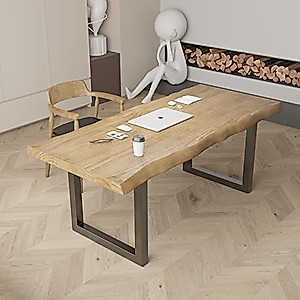 Rustic Style Solid Wood Computer Desk 55-inch Large Office Desk Home Simple Modern Long Desk Study Writing Desk Dining Table for Home Office