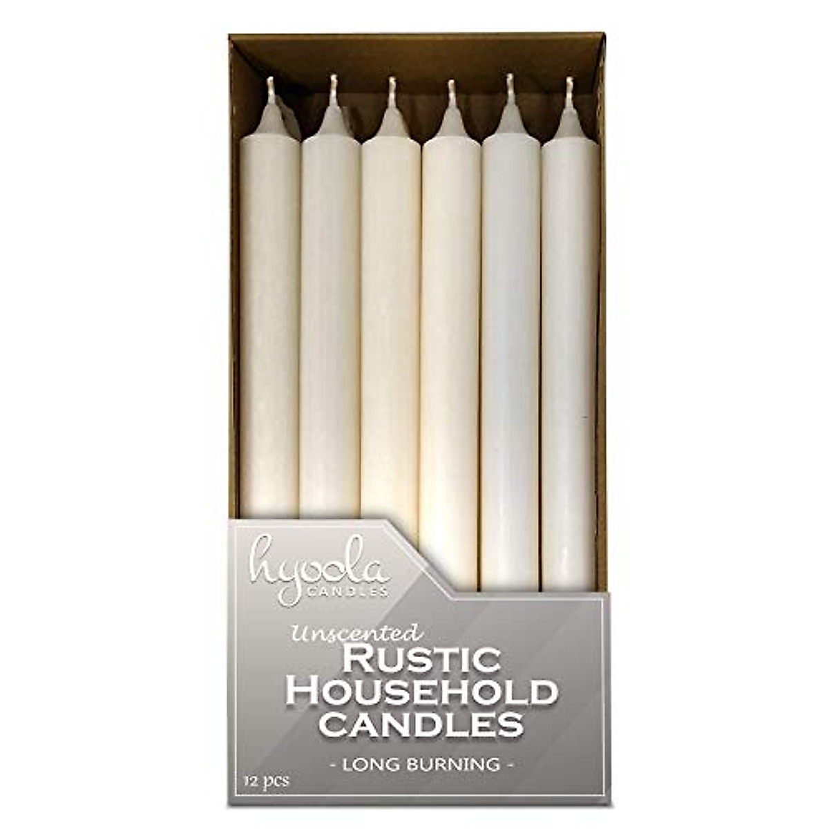 Hyoola 10 Inch Dinner Candles - 12 Pack - Wool White Tall Candles - Unscented Rustic Candles - Long Burning Candle Sticks