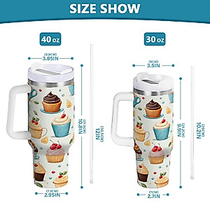 ARGTILDN 40 oz Tumbler Cupcakes Cherry Leaves Insulated Travel Mug with Handle and Straw Lid Stainless Steel Vacuum Coffee Cup Tea Beverage Container Water Bottles for Car Sports office