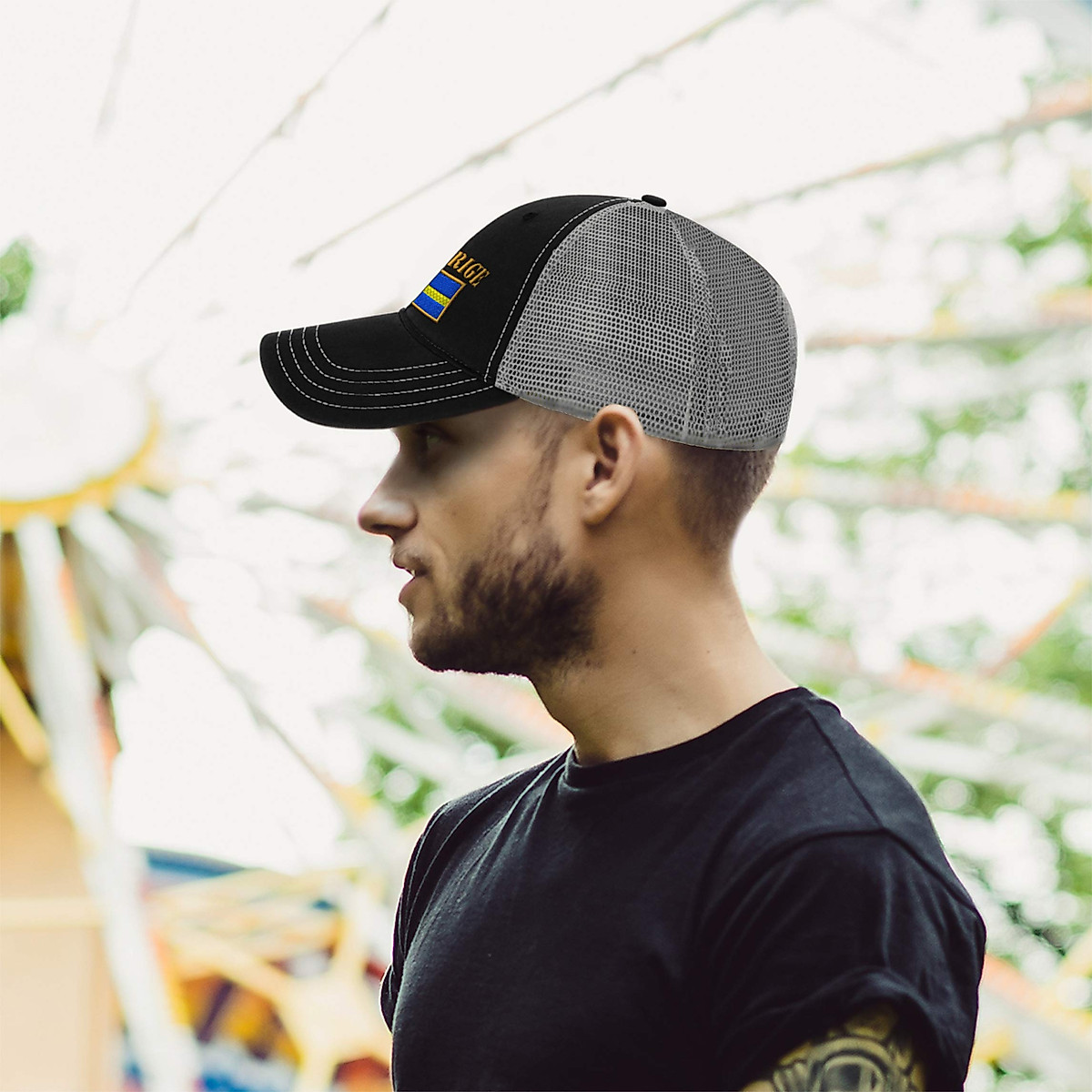 Richardson Trucker Mesh Hat Sweden Sverige Flag Embroidery Cotton Dad Hats for Men & Women Snapback Brown Khaki