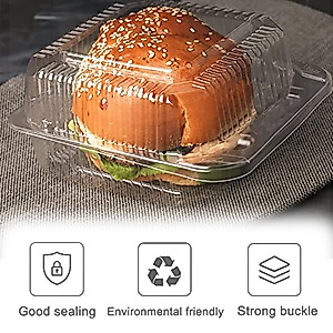Jizvxe 100 Pack Clear Plastic Square Hinged Food Container,Disposable Plastic To Go Containers with Clear Lids,Cake Slice Containers Clamshell Takeout Tray for Pastry,Salad,Dessert(5.1"x 4.7"x 2.8")