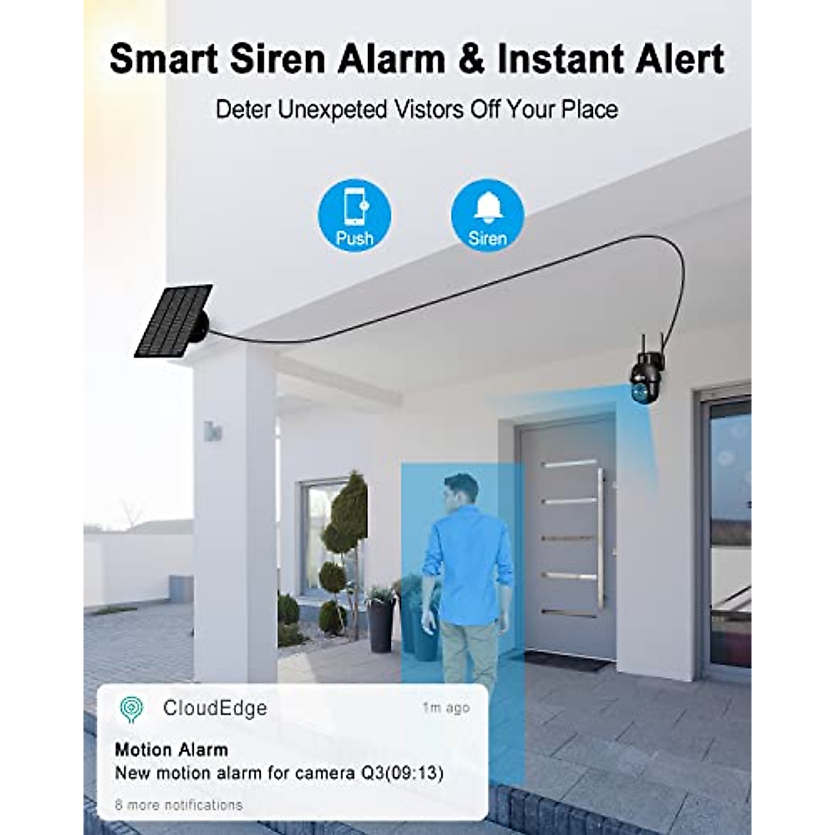 ANRAN 2K Security Camera Outdoor - Solar Camera Wireless with 360° View, Smart Siren, Spotlights, 3MP Color Night Vision, AI Human Detection, 2-Way Talk, Compatible with Alexa, Q3 Black