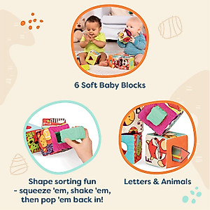 B. Toys Soft Fabric Building Blocks for Toddlers - Educational Alphabet Blocks with Textured Shapes - Stack & Play ABC Blocks for 6 Months+