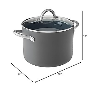 GreenPan Lima Hard Anodized Healthy Ceramic Nonstick 8QT Stock Pot with Lid, PFAS-Free, Oven Safe, Gray