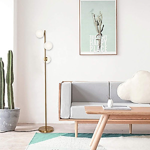 YHTlaeh Floor Lamp Modern 3 Globe for Living Room Bright Lighting LED Standing Light for Bedrooms Offices (Brushed Brass)