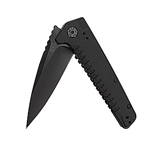 Kershaw Fatback Pocketknife, 3.5" 8Cr13MoV Steel Drop Point Plain Edge Blade, Tactical EDC, One-Handed Assisted Flipper Opening,Black