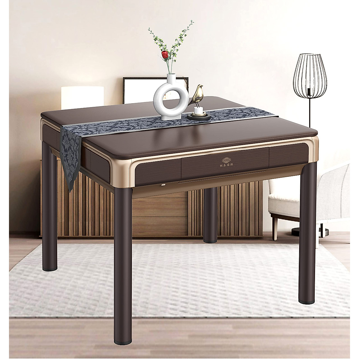 usamjtable Automatic Mahjong Table4-Legs Dining Table Style with 44mmTiles Hard Tabletop Cover Included