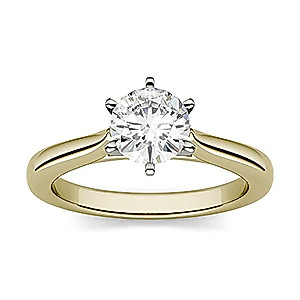 Charles & Colvard Created Moissanite 5mm Round Cut Engagement Ring for Women | 0.5 cttw DEW | Lab Grown | Solid 14K Yellow Gold | Size 8