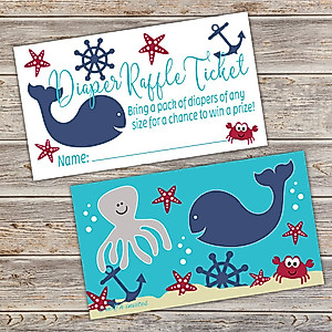 Nautical Diaper Raffle Tickets (50 Count) - Under the Sea Baby Shower Game
