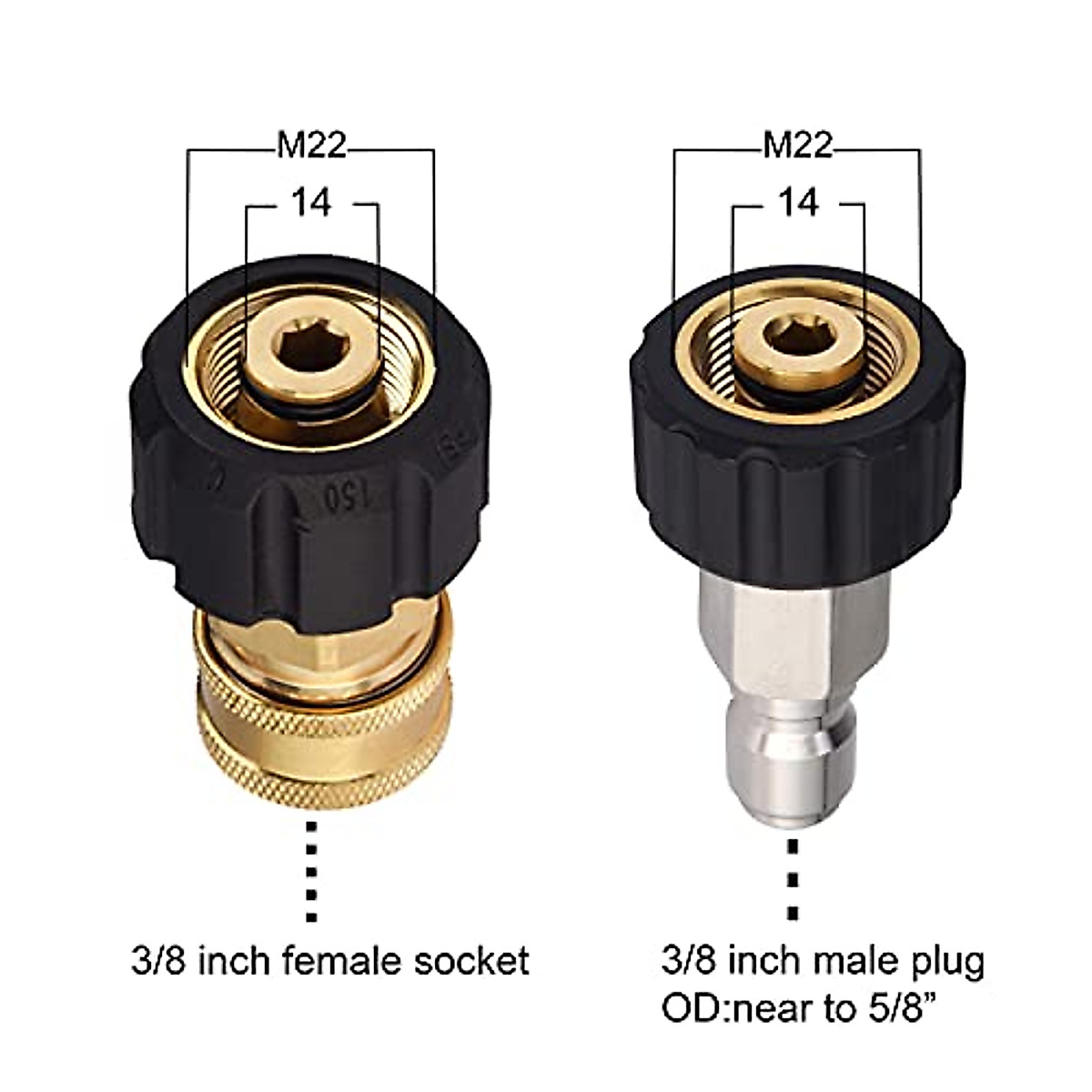 M MINGLE Pressure Washer Hose Adapter Set, M22 to 3/8 Quick Connect for Power Washer Hose, 5000 PSI