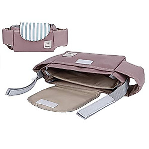 Baby Stroller Hanging Bag Universal Cup Holder Storage Bag Strollers Accessory With Movable Internal Partitionbaby Store Bottles Coffee Cups(Mint stripes)