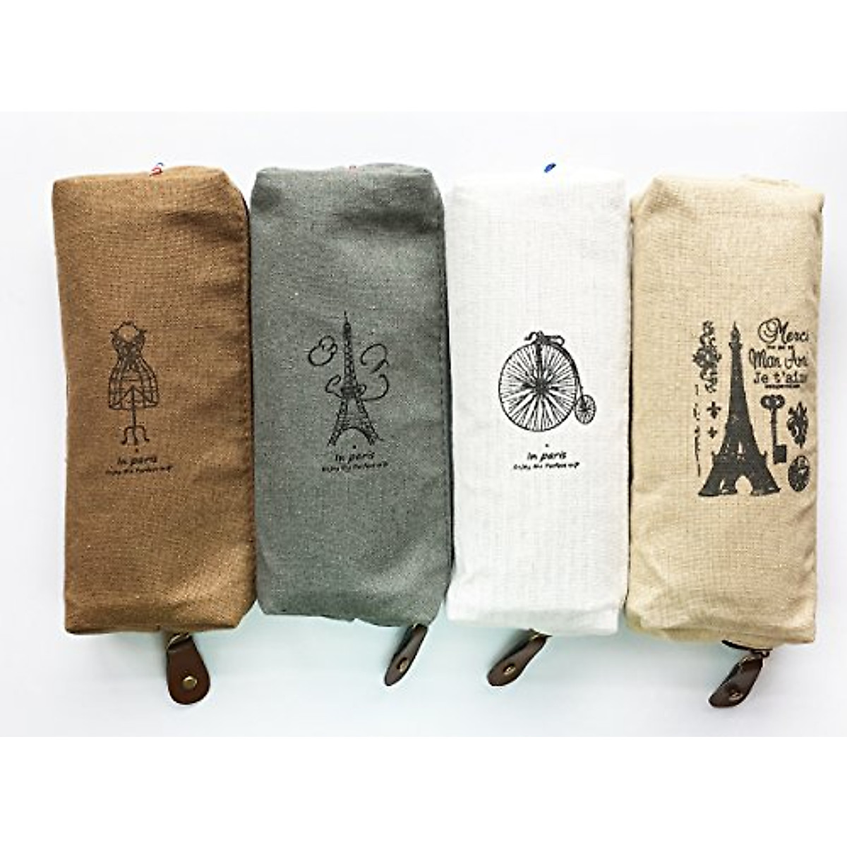 iToolai Canvas Pencil Case Retro Bag Zipper Effel Tower Travel Pouch for Back to School Student (Pack of 4, Paris)