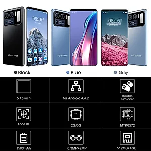 ASHATA Ultra Unlocked Android Cellphone Face Recognition Smartphone with 4.45in HD Curved Screen, Full Network Mobile Phone, 512MB 4GB, Support Extended 128GB Memory Card, BT FM