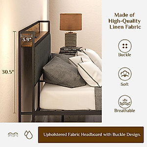 DALISK Queen Size Platform Bed Frame with Upholstered Headboard & USB Ports for Charging- No Box Spring, Strong & Noise Free Support - Easy Assembly