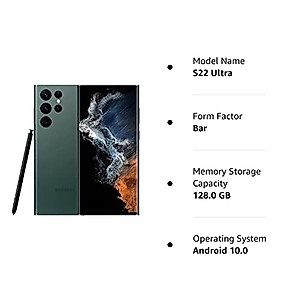 SAMSUNG Galaxy S22 Ultra Smartphone, Android Cell Phone, 128GB, 8K Camera & Video, Brightest Display, S Pen, Long Battery Life, Fast 4nm Processor - T-Mobile (Renewed) (Green)