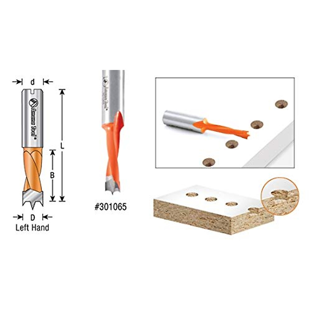 Amana Tool - 301015 Carbide Tipped Brad Pt. Boring Bit L/H 15mm Dia x 57mm Long x 10mm S