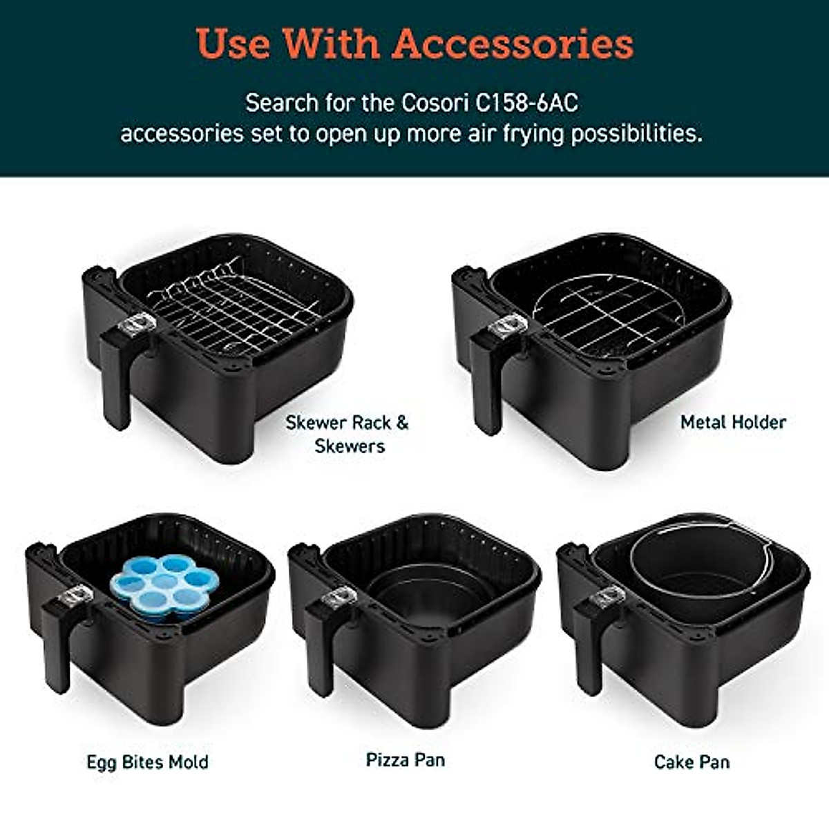 COSORI Air Fryer Accessories, Replacement 5.8QT Original Basket For COSORI CP358-AF, CS358-AF Air Fryers, Non-Stick, Dishwasher-Safe, CAF-P582B, Black