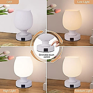 MAINDECO Small Touch Bedside Table Lamp, 3 Way Dimmable Touch Control & USB Charger Ports Desk Lamp,Small Place Nightstand Night Lamp for Bedroom -Bulb Included
