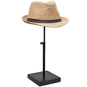 MyGift Premium Tabletop Black Metal Hat Stand and Wig Display Holder Rack with Fabric Covered Dome and Adjustable Height