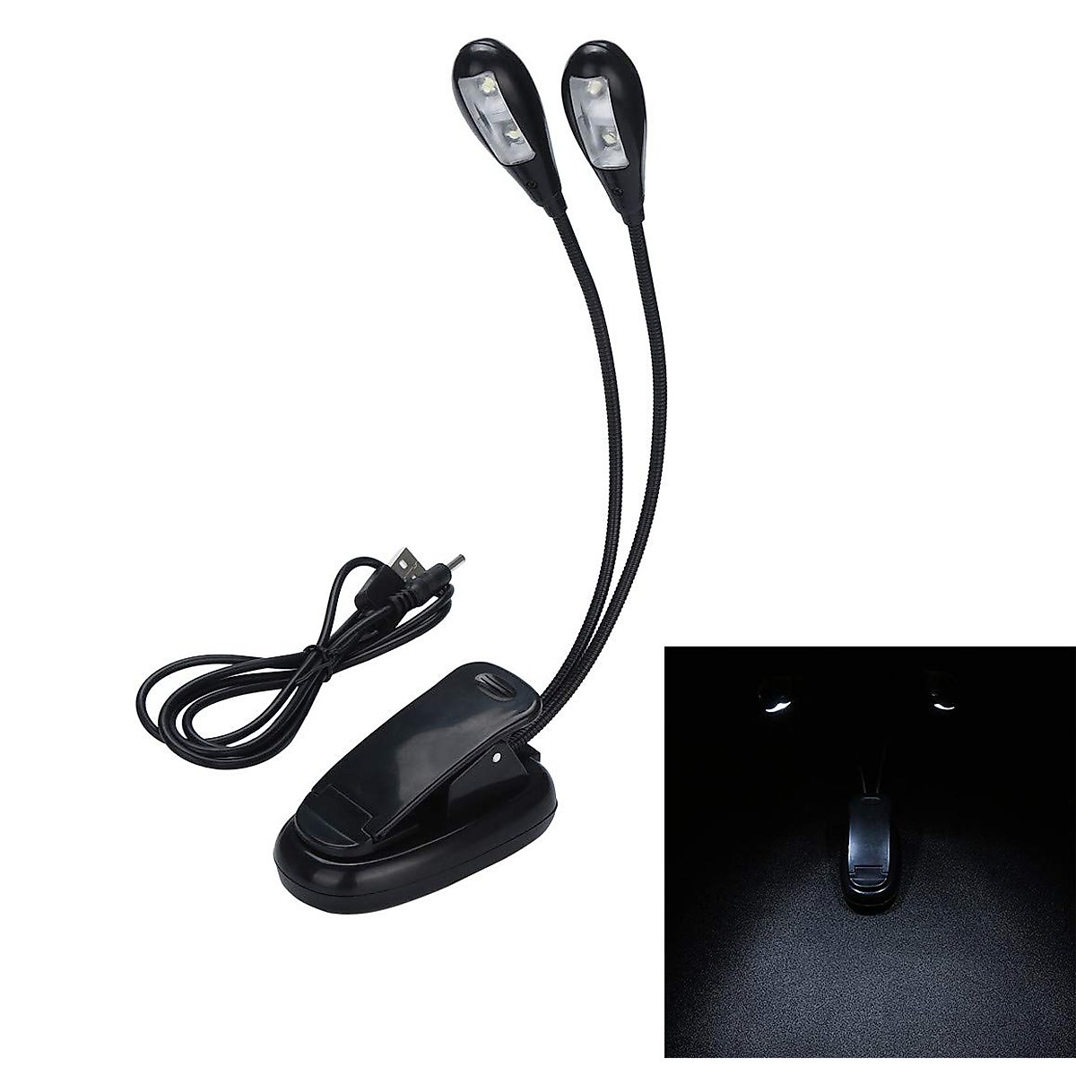 Toxz Mini Portable LED Double Arms Desk Table Lamp with Clip,Battery/USB Powered,Reading Light,Adjustable Brightness,Protect Eyes