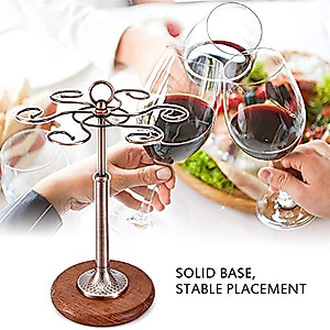 NJZYB Vintage Style Wine Glass Stemware Racks, Elegant Stemware Holder Stand with 6 Hooks, Artistic Tabletop Display, for Home, Bar Storage, Home, Restaurant,Red Copper