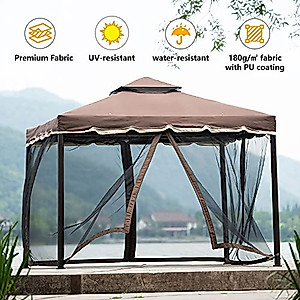 Goohome Outdoor Gazebo, Double Vented Dome Top Patio Gazebo with Mosquito Netting for Backyard, Sturdy Metal Frame Waterproof Canopies, Gazebos & Pergolas, for Poolside and Deck, 9.8Ft.Wx9.8Ft.L