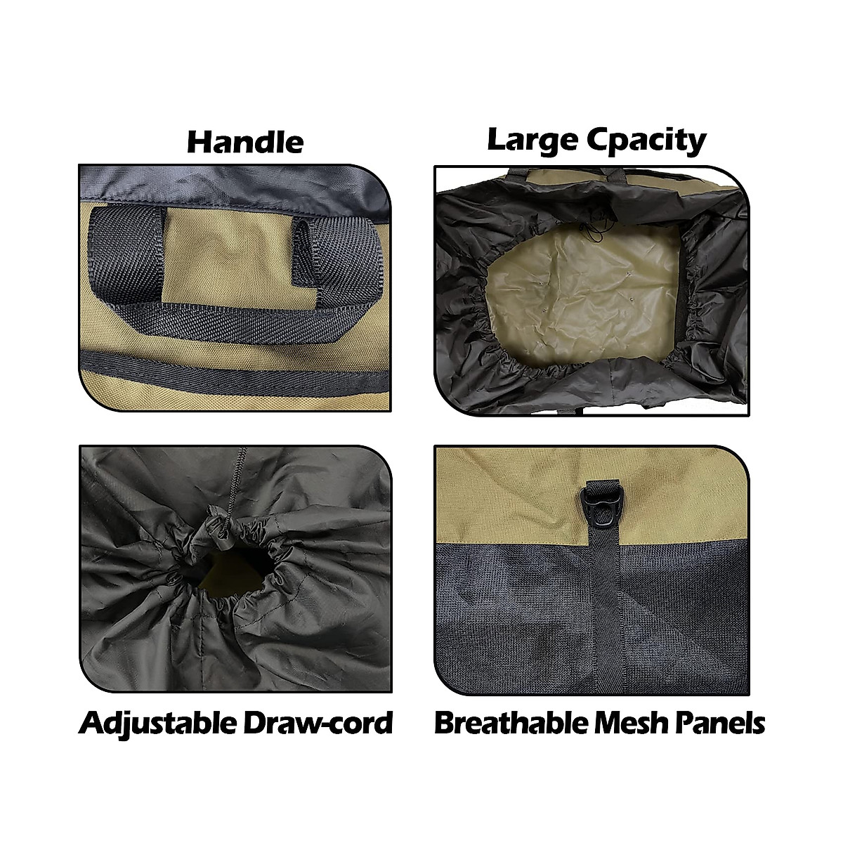 Riverruns Fishing Hunting Wader Bag with Vented Mesh, Waders Boots Bag, Fly Fishing Storage Bag for Fishing, Hiking, Camping (Khaki, XLarge 108L)